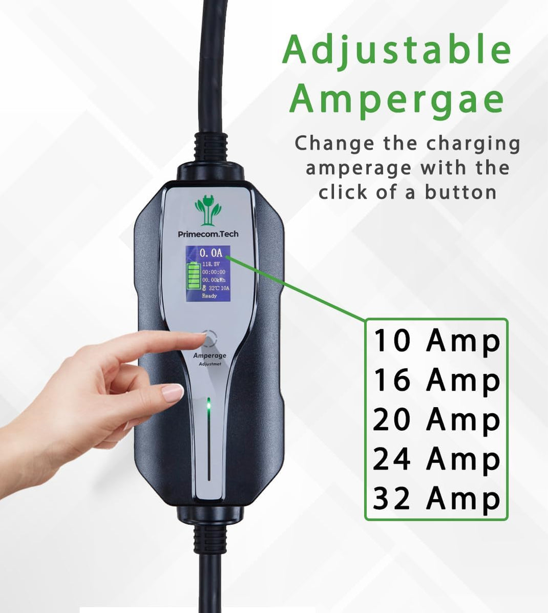Primecom 32 Amp Level 2 Electric Vehicle (EV) Charger Amperage Adjusta ...