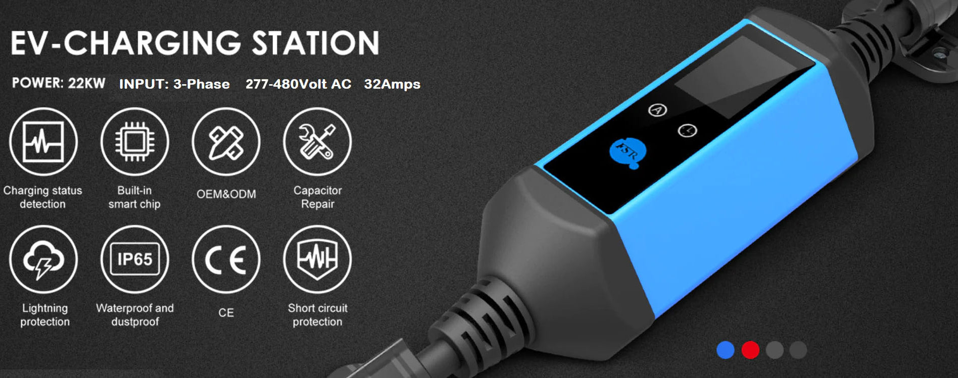 SAE J3068 22kW Portable EV Electric Vehicle Charger 480V 32 Amp 3-Phas ...