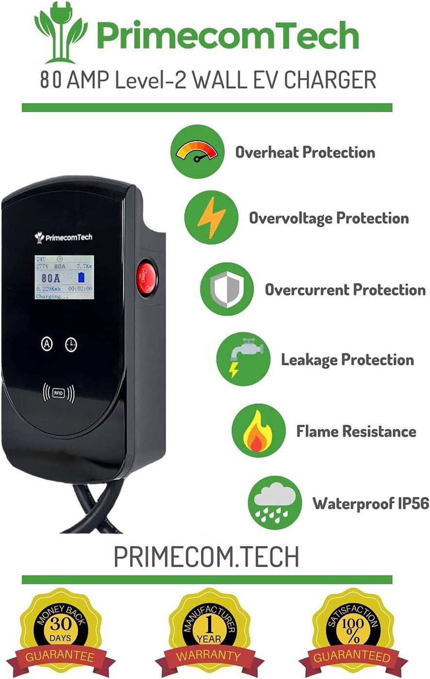 Level 2 EV Charger 80 Amp - 277/480 Volt AC 2/3 Phase J1772 - 50 Feet ...