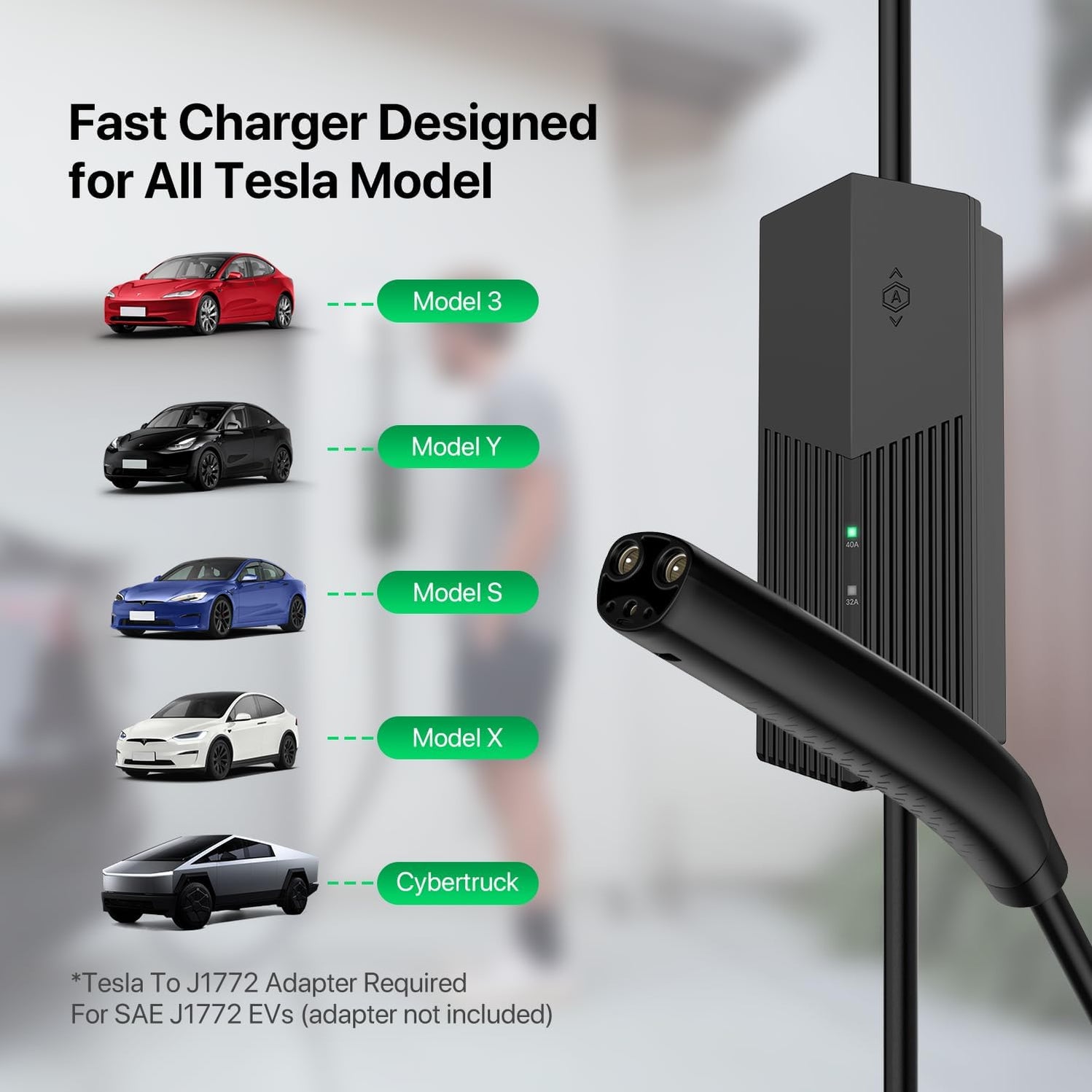 40 Amp Tesla, Kia, Hyundai EV Charger – NACS Connector | 30ft - 40ft ...