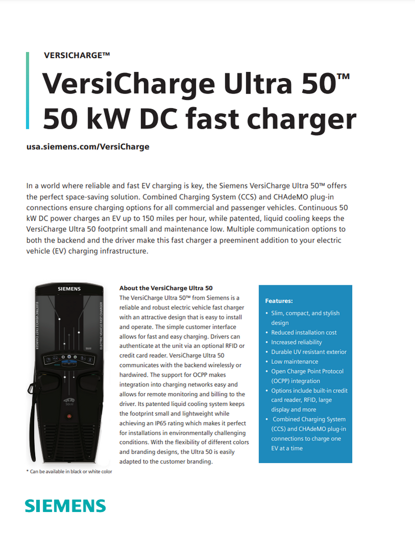 Siemens VersiCharge Ultra 50™ VSCULT50SAG Fast Electric Vehicle Chargi ...