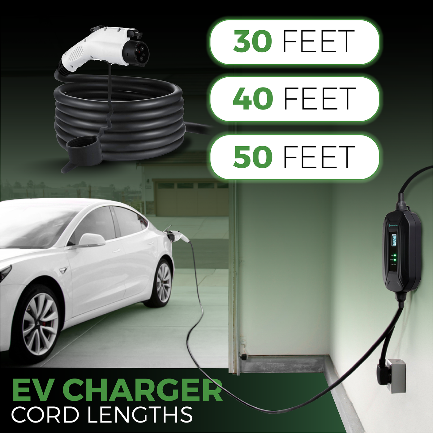 Primecom Level 2 EV Charger 220 Volt 30', 40', 50' Feet Lengths ...