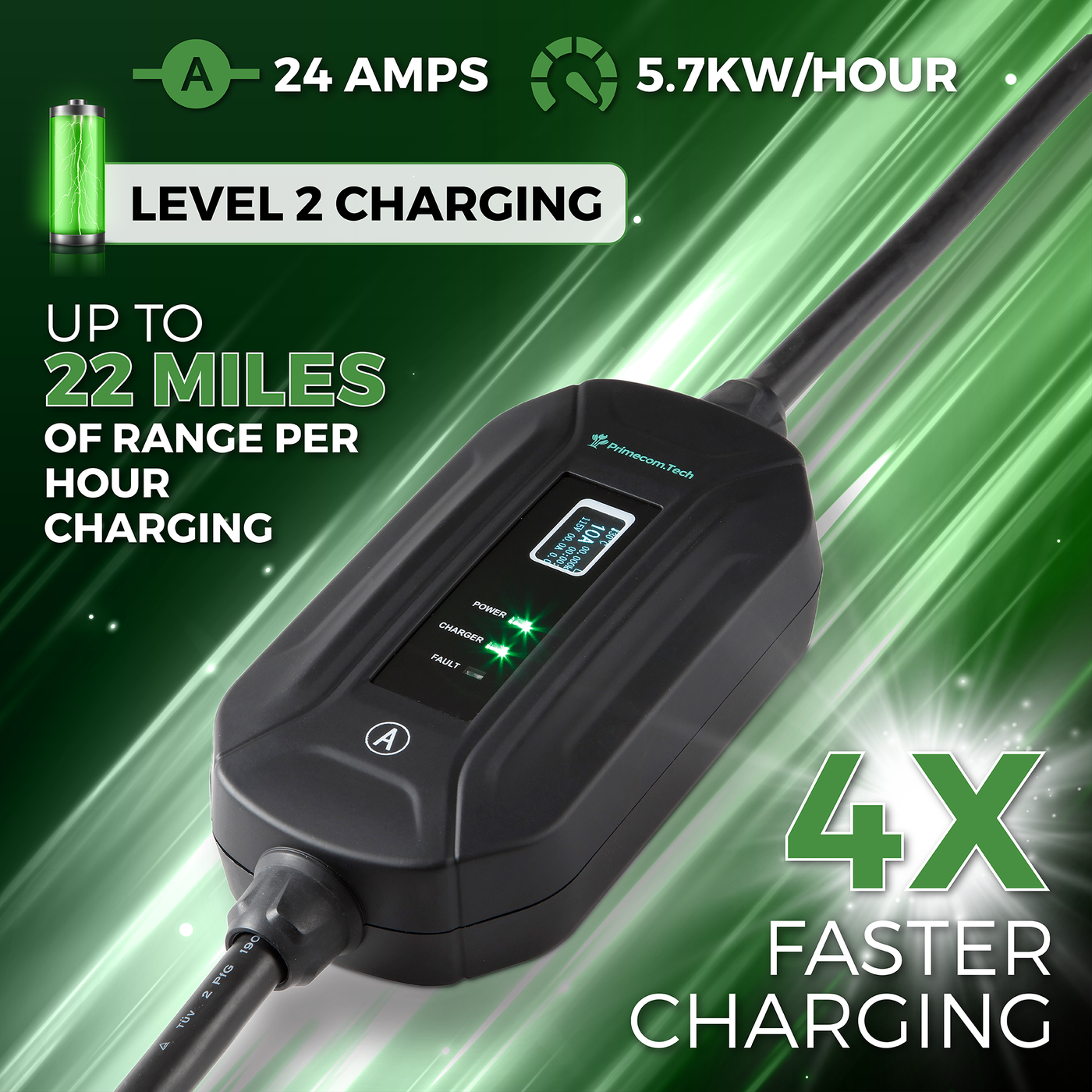 Adjustable Primecom 24A EV Charger - Level 2 | Flexible Charging ...