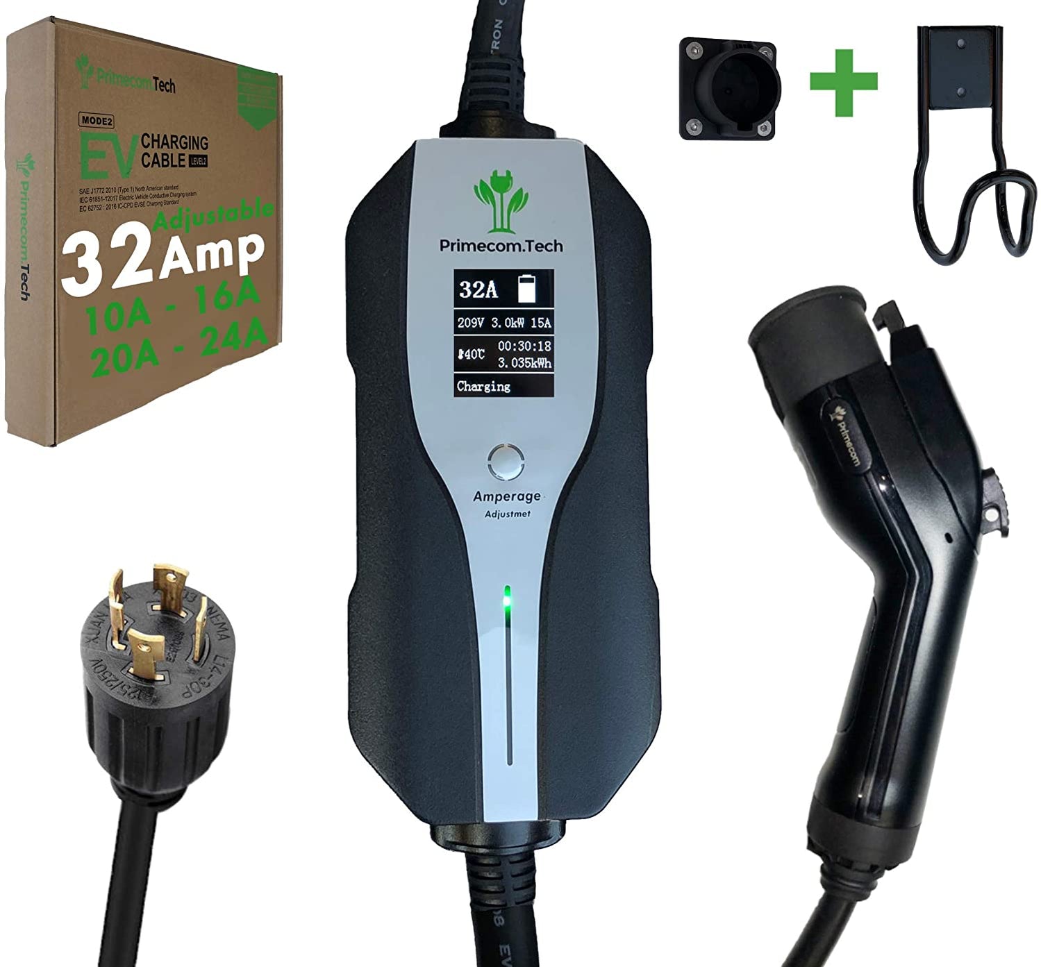 Primecom 32 Amp Level 2 Electric Vehicle (EV) Charger Amperage Adjusta ...