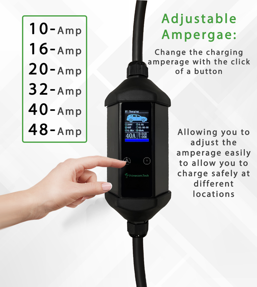 High-Quality 40 & 48 Amp EV Charger - 220V - 30, 40, 50 Feet Cables ...